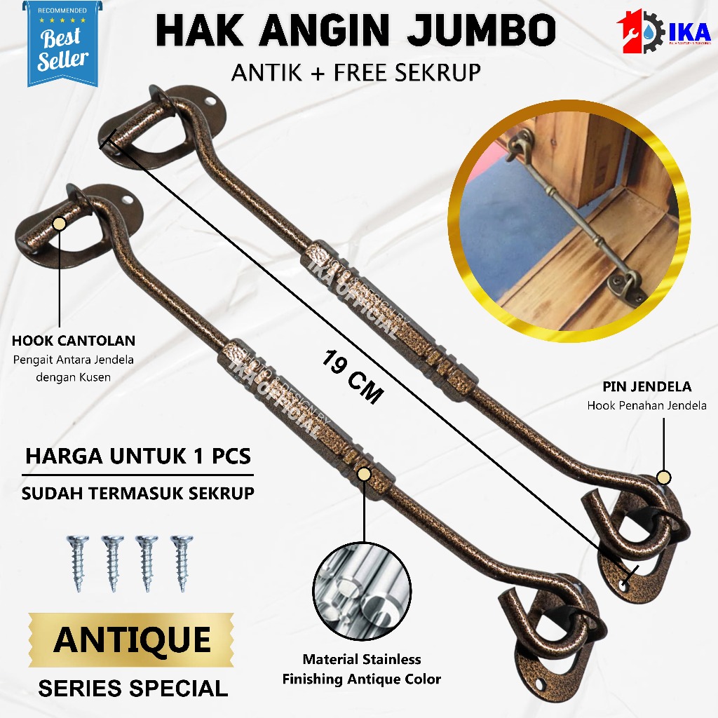 KAYU HITAM 8" Black hook Wind Right/Stainless Steel Window hook ...
