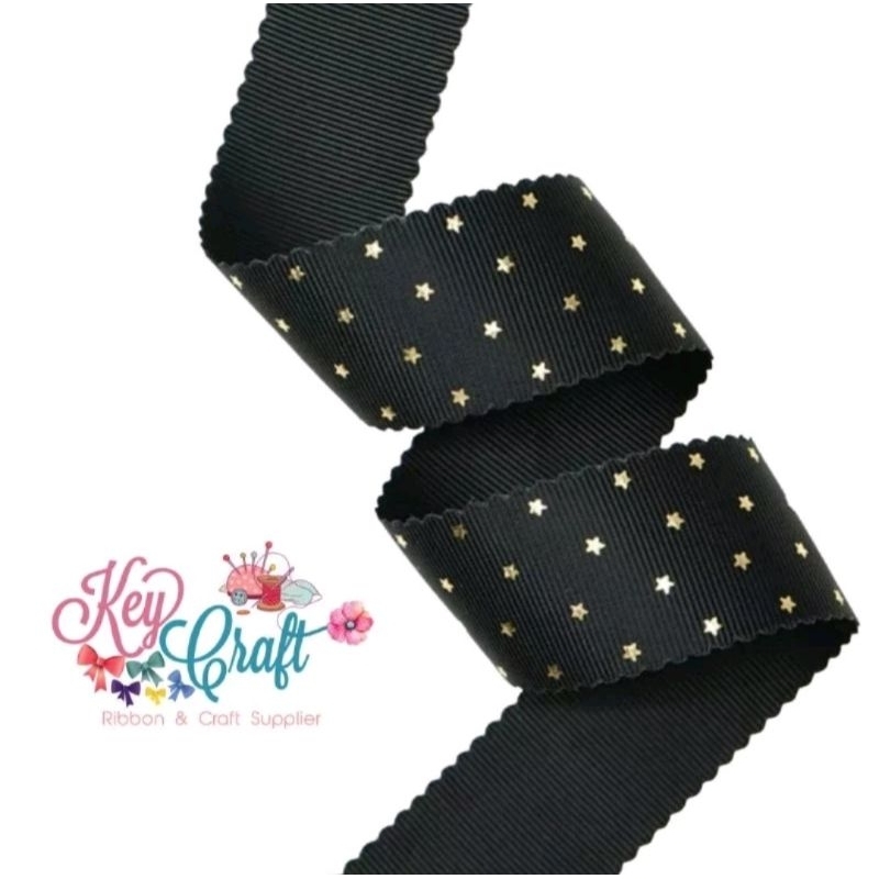 HITAM (1 Roll)- Grossgrain Foil Star Ribbon with 3cm begerigi edge ...