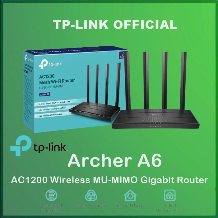 Tp-link Archer A6 AC1200 Wireless MU-MIMO Gigabit Router | Shopee ...