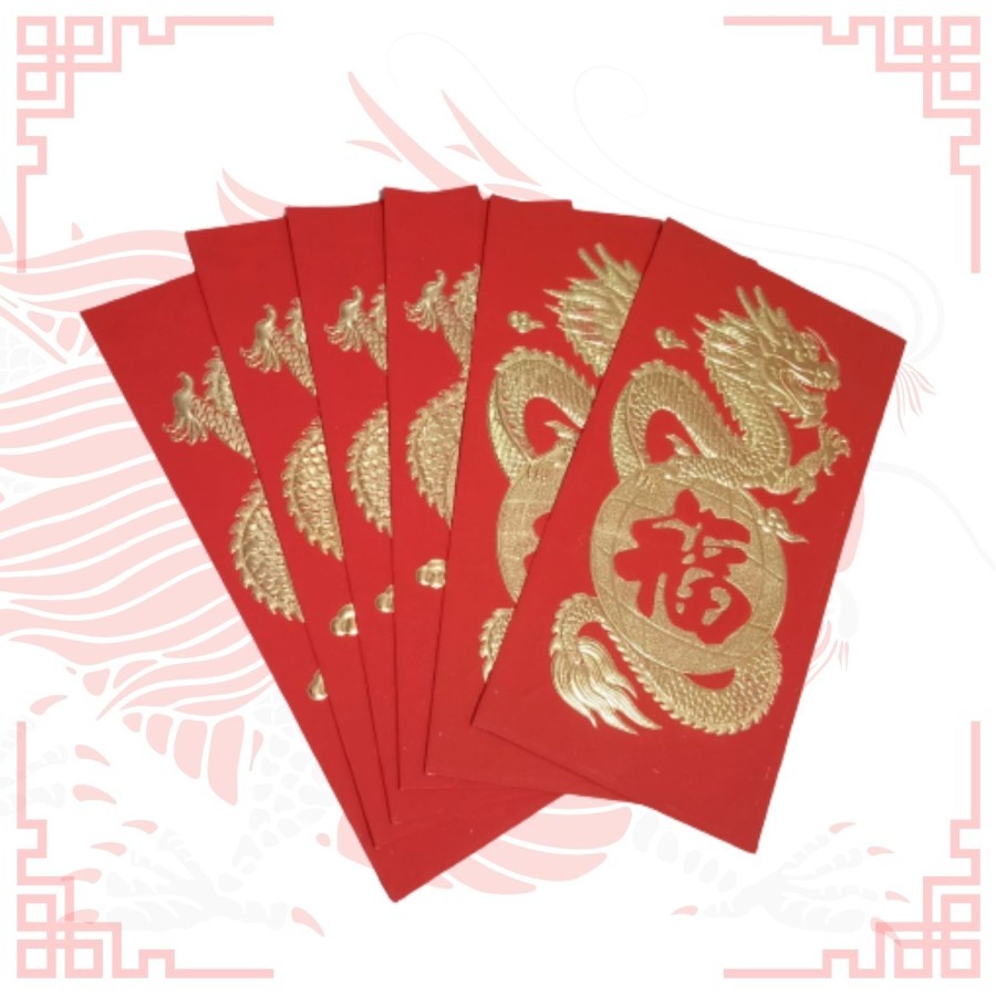 Chinese New Year Angpao with Golden Dragon Motif Globe Contains 6 Pcs ...