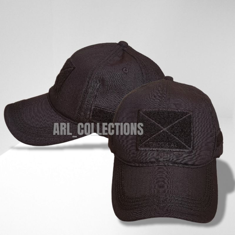 HITAM Full ripstop black bdu tactical hat - plain velcro army baseball ...