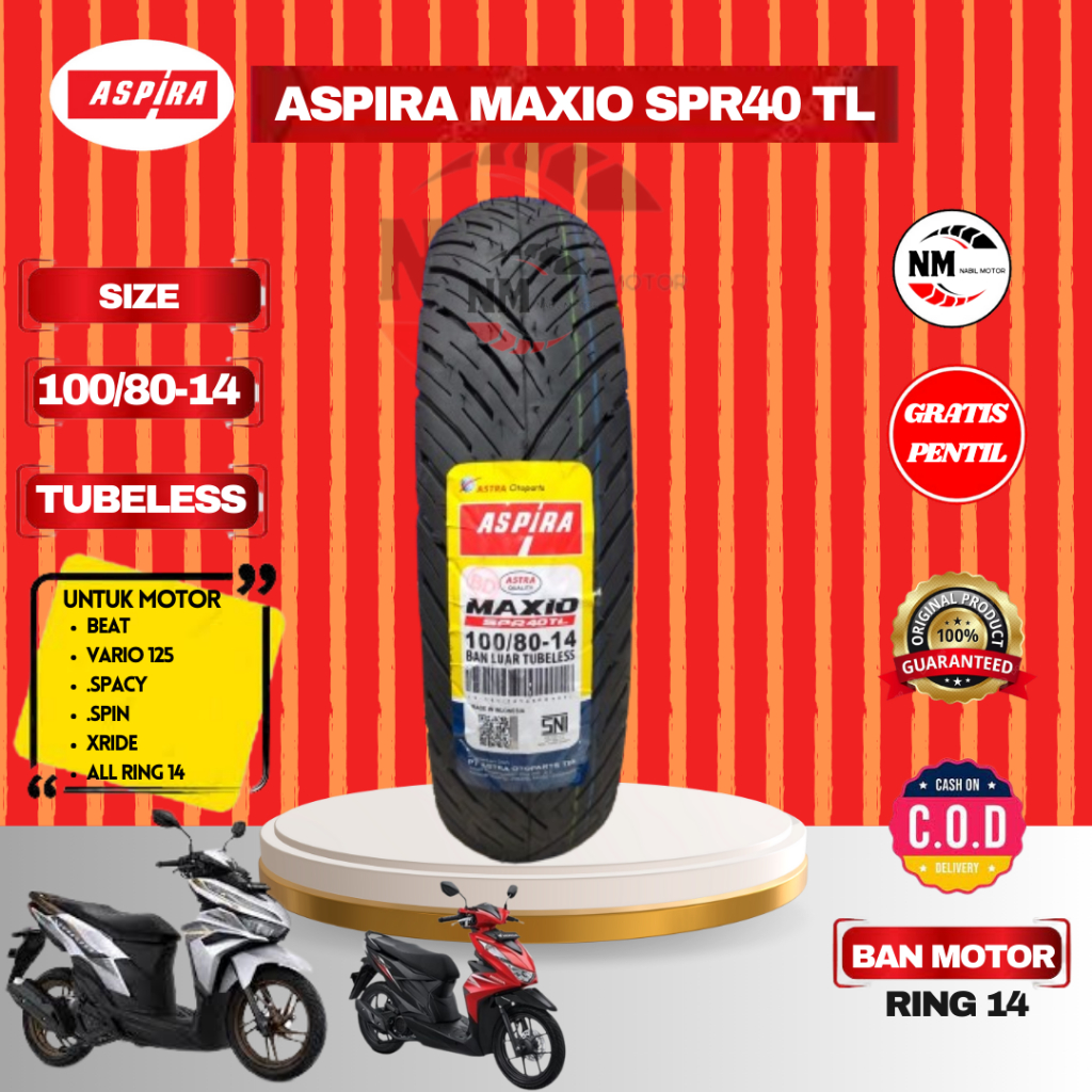 Motorcycle tire Ring 14 Aspira Maxio SPR 40 100 80 14 tubeless Free ...