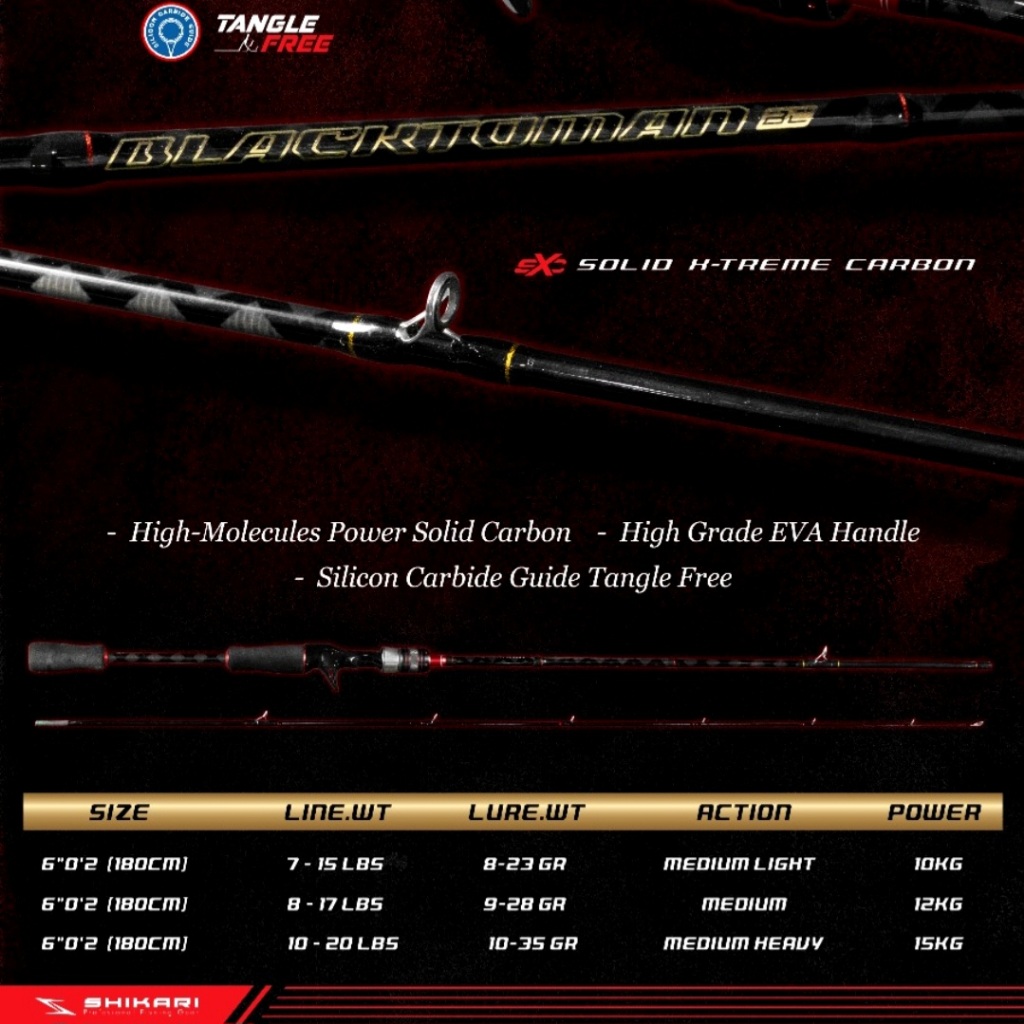 Shikari Black Tomman Solid Carbon Fishing Rod (180 cm) | Shopee Philippines