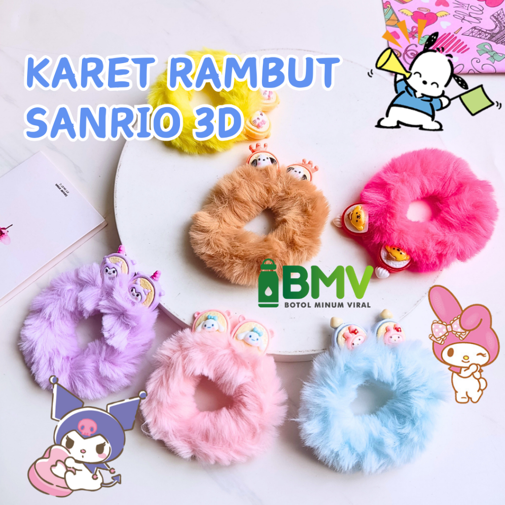 Korean Aesthetic Sanrio Soft Fur Scrunchie Cute Character Kuromi My ...