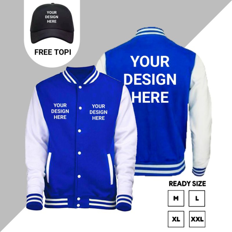 Varsity Baseball Jacket, Buttons, Custom Screen Printed & Embroidered ...