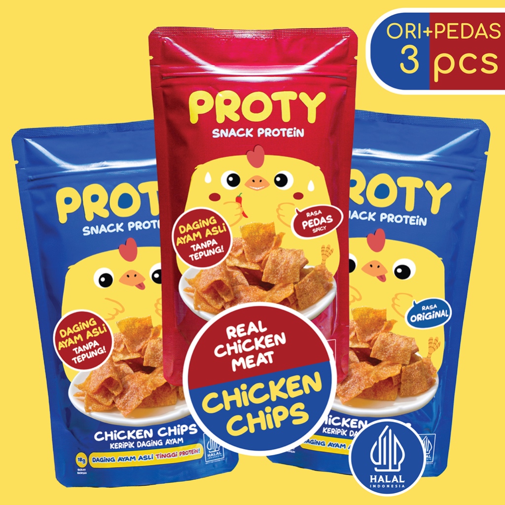 Proty Snack Protein Chicken Chips Ori(2 pcs)+Spicy (1 pcs) High Protein ...
