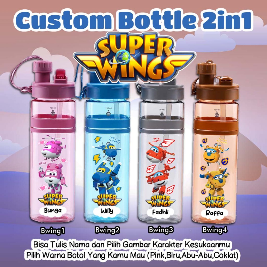 Custom Drink Bottle - 2 In 1 Bottle - Gulp & Suction - Cartoon Design ...