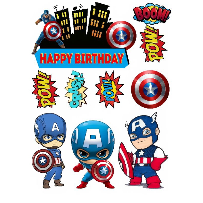 [1 SET] PREMIUM THICK CHARACTER CAKE TOPPER CAPTAIN AMERICA FOR TOWER ...