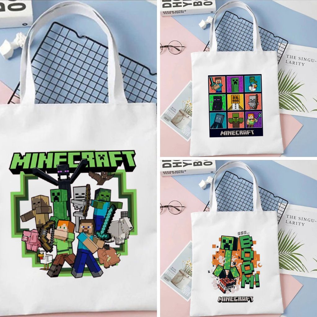 Totebag Tote Bag Minecraft Cute Canvas Goodie Bag Kids Birthday ...