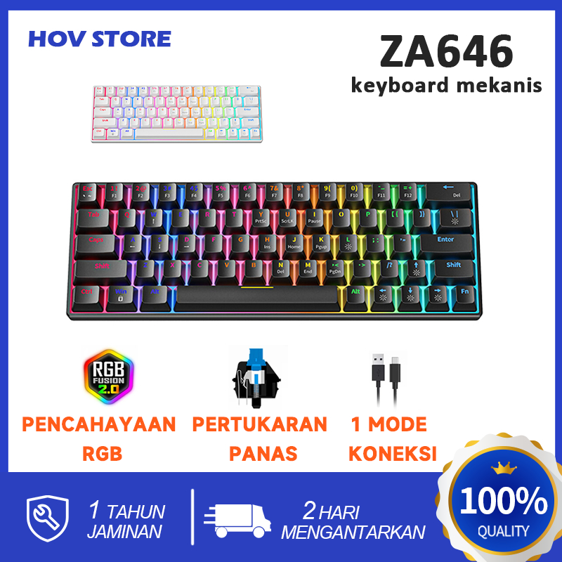 PUTIH HITAM TOMBOL MERAH Zifriend ZA646 63-key Wired Mechanical ...