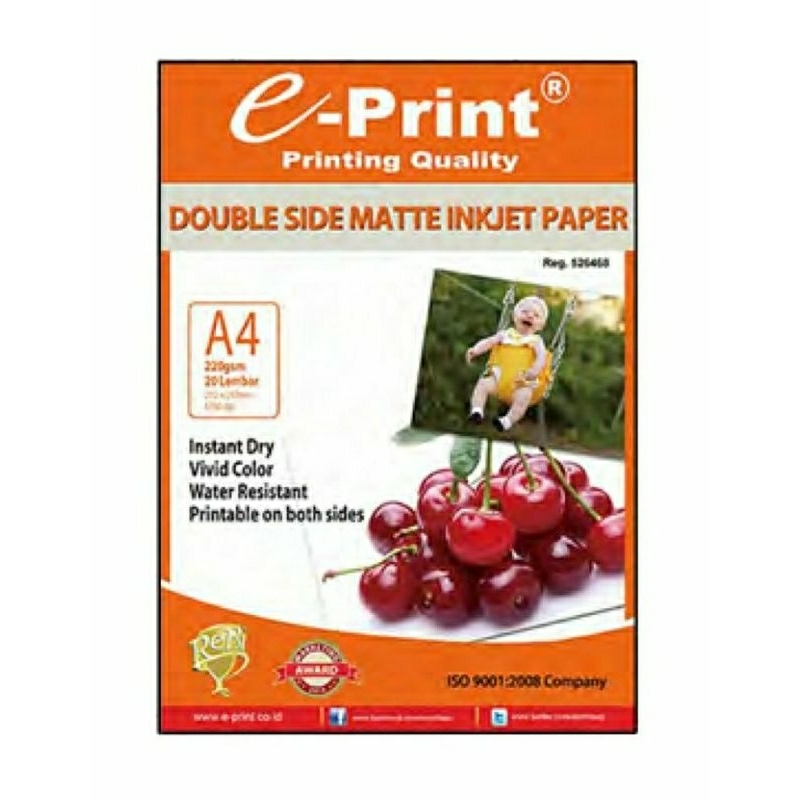 E Print Double Side Matte Paper 220 GSM A4 contains 20 Sheets / Double Sided Matte Certificate ...