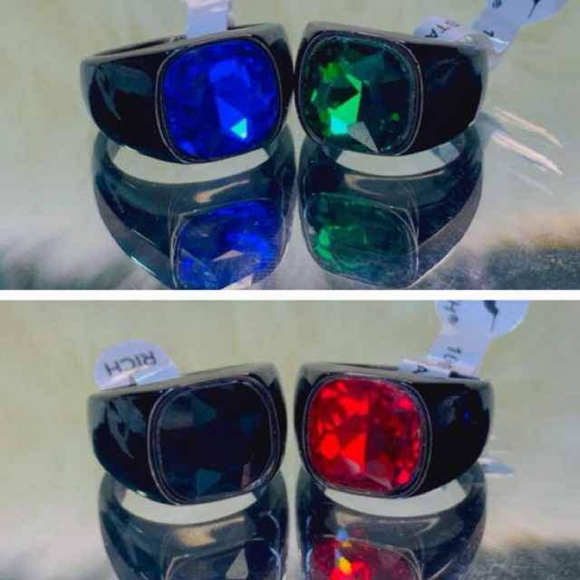 HITAM Men's ring ring Plain Black titanium super Simple oval Stone 4G ...