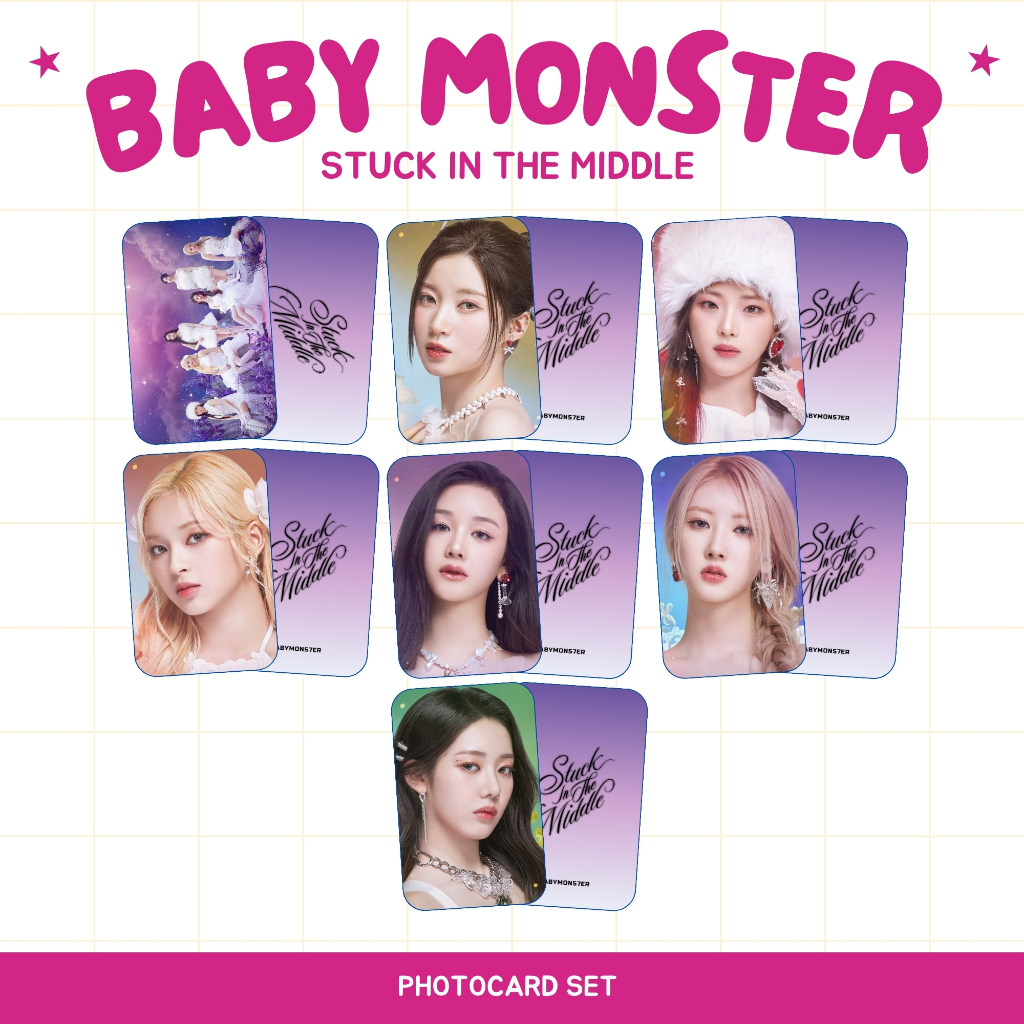 Photocard BABYMONSTER STUCK IN THE MIDDLE 2 Sides (7Pcs+2-Sided Lamination) Signature TTD KPOP ...