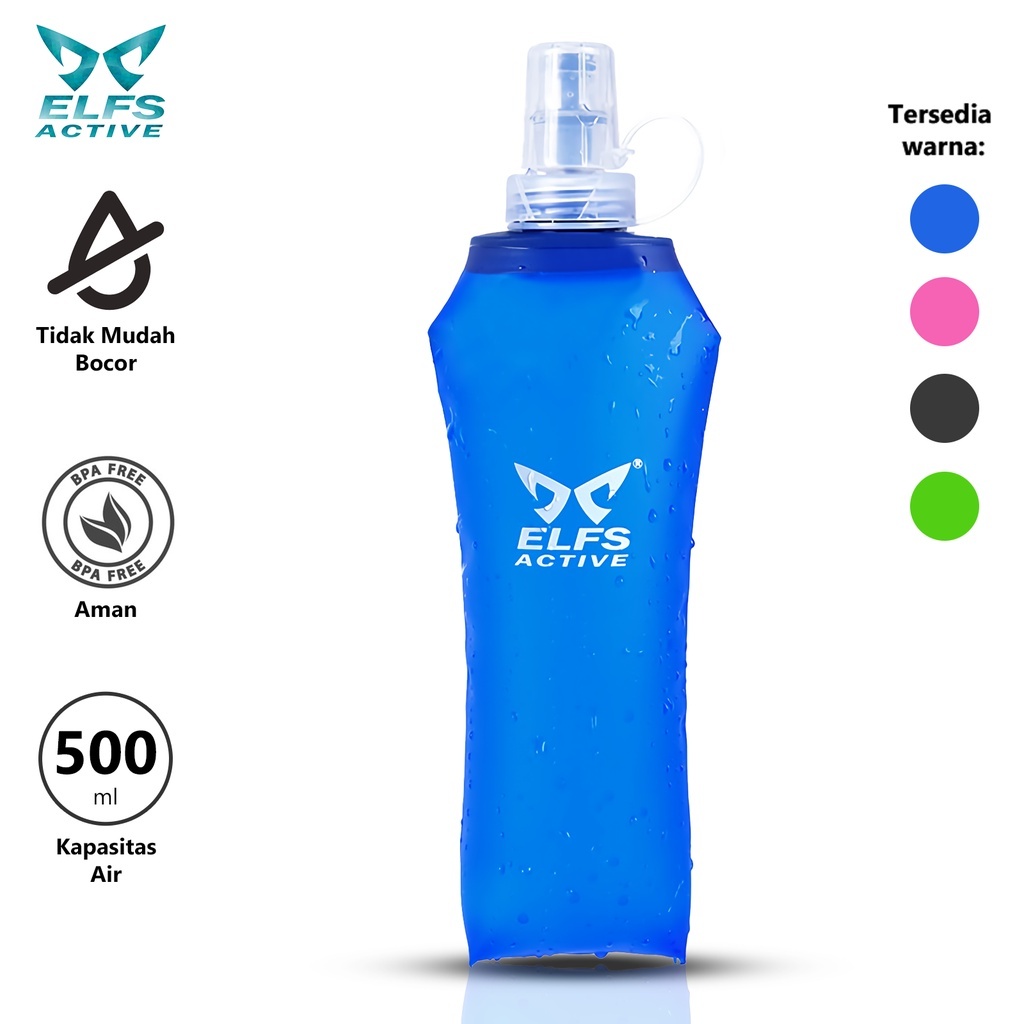 Foldable Sport Drinking Water Bottle [A84] Water Bottle BPA Free ELFS ACTIVE Foldable Soft Flask ...