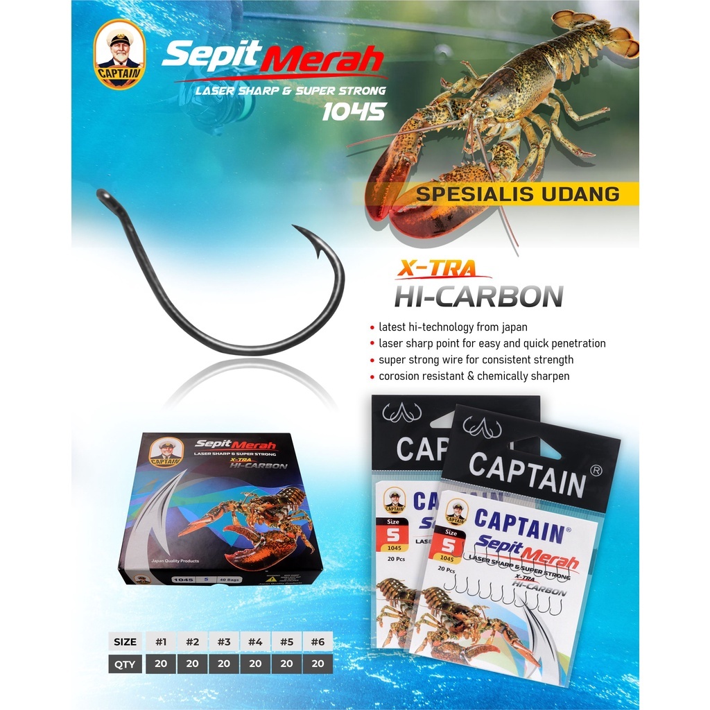 MERAH Red Clamp Captain Shrimp Fishing Hook/Hook 1045 Per Box, 40bks ...