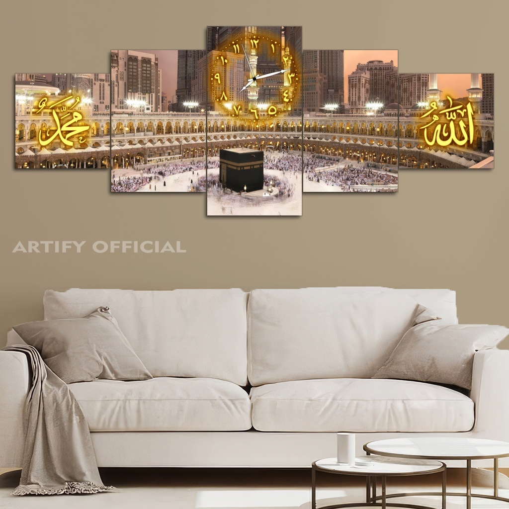 Makkah Kaaba Clock 100X40 Multipanel | Makkah Madinah Arabic Muslim Big ...