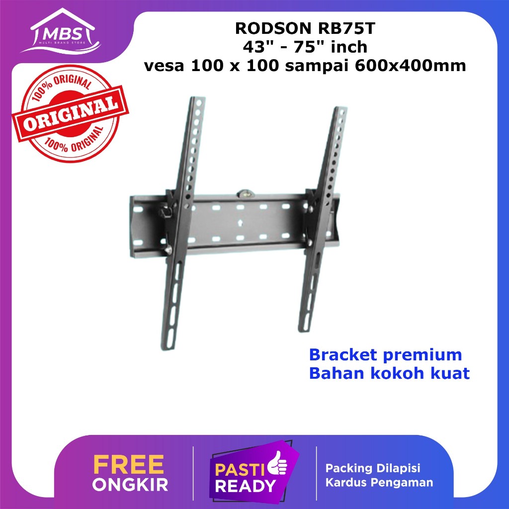 Rodson RB75T tv monitor wall Bracket 43 49 50 55 60 65 70 75 inch Tilt ...