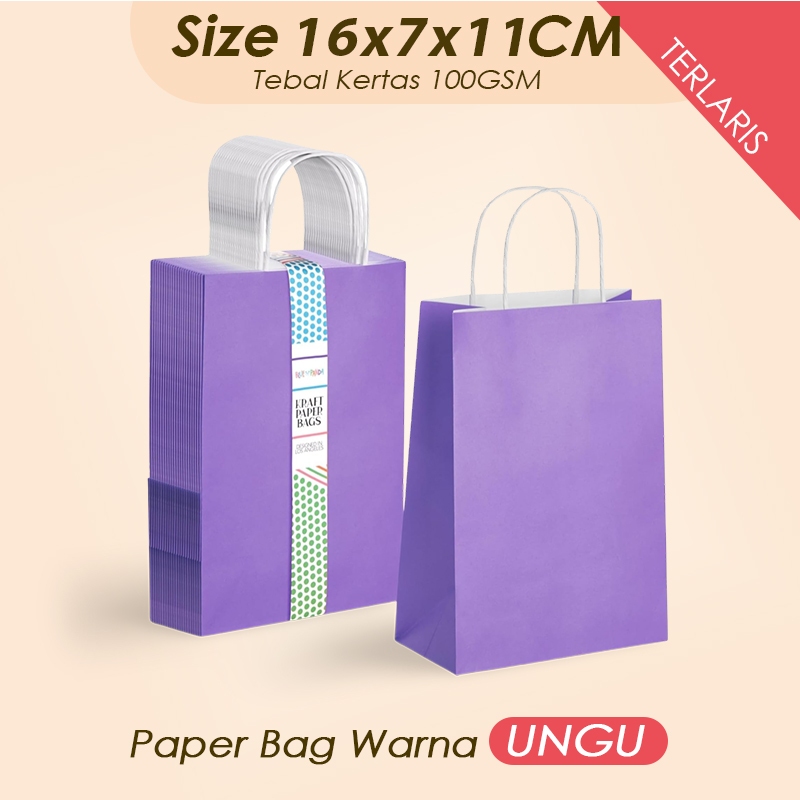 UNGU (PURPLE) Mini Gift Paper Bag 16x7x11 CM / Plain Color Papper Bag ...