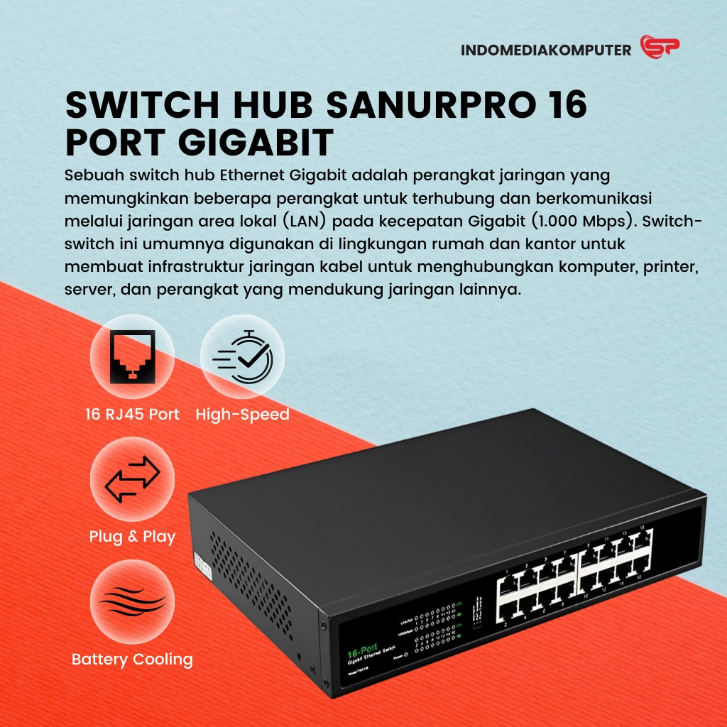 SWITCH HUB SANURPRO 10/100/1000 16 PORT GIGABIT | Shopee Philippines