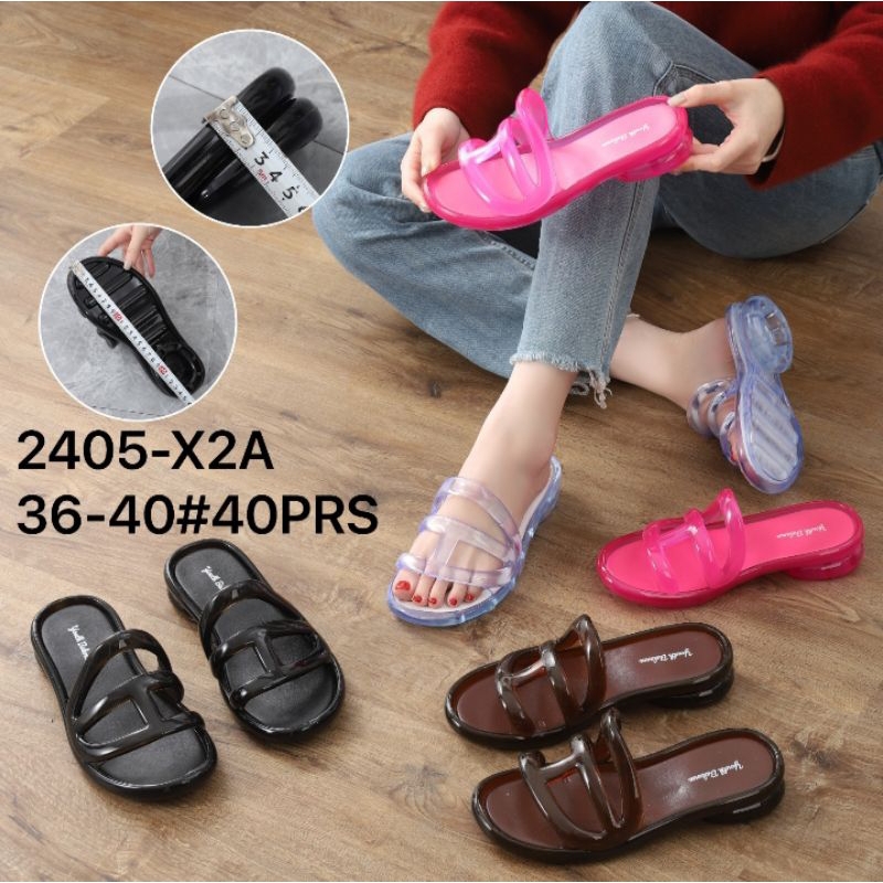 Jelly Rubber Sandals Imported Thick Clear Cylinder Motif Full jelly ...