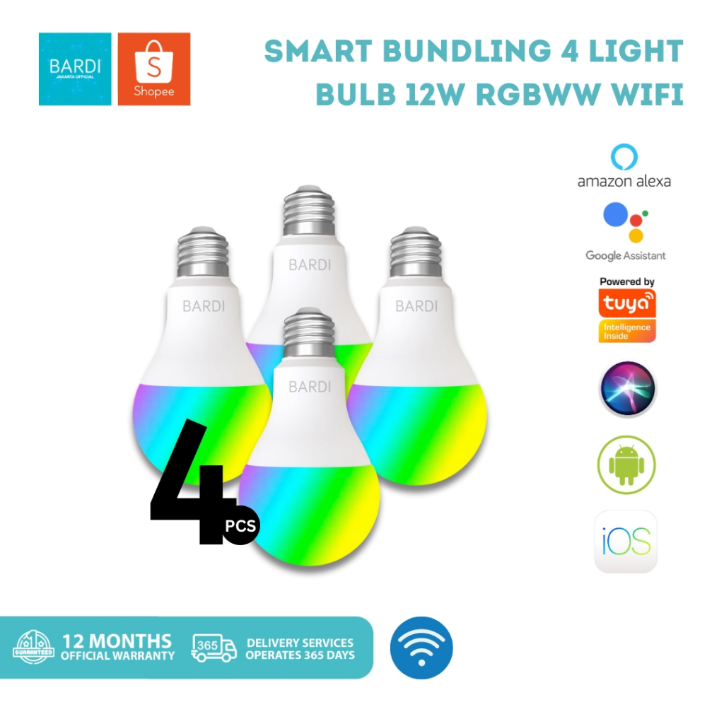 Bardi Smart Bundle 4 LED Light Bulb RGB WW 12W WiFi Wireless IoT Home ...