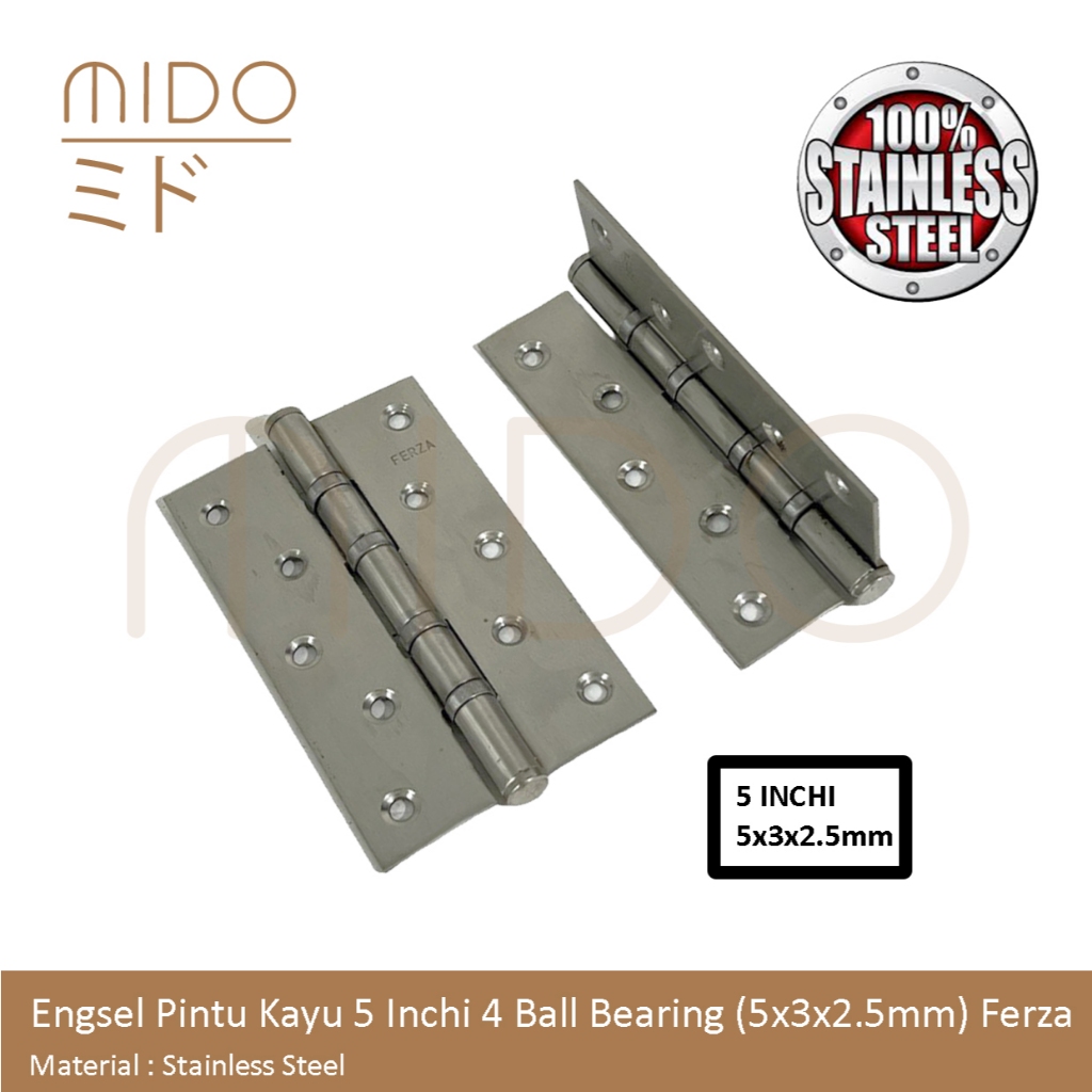 KAYU 5" Inch Wooden Door Hinges 5x3x2.5mm Stainless Steel 304 4BB ...