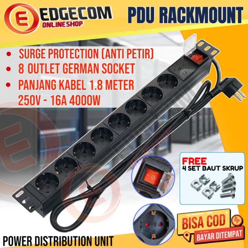 PDU RACK MOUNT SERVER 8 OUTLET POWER DISTRIBUTION UNIT + LIGHTNING ...