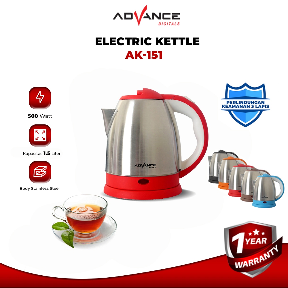 Advance Stainless Steel Electric Kettle AK-151 1.5 liter capacity 500 ...