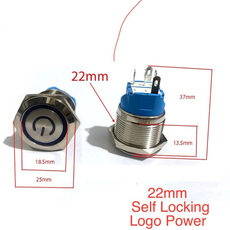 Latching Switch 12V 24V 220V 22mm Logo Power Self Locking Push Button Switch Waterproof ...