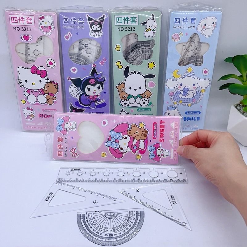 SIKU 4 IN 1 ruler FREE POUCH set stationery ruler package bow triangle ...