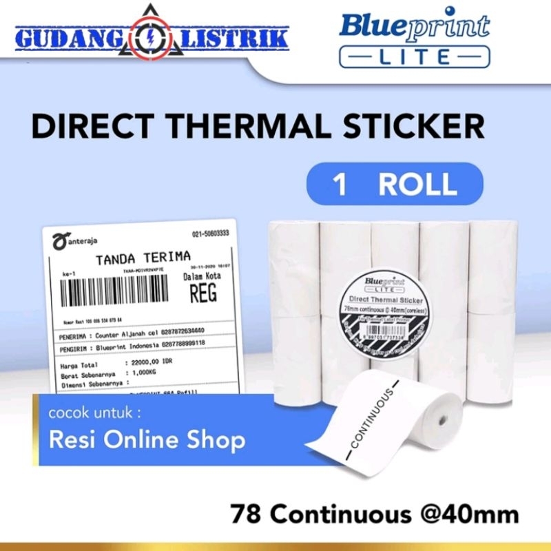 1 roll Paper Direct Thermal Sticker BLUEPRINT 78mm Continuous Label ...
