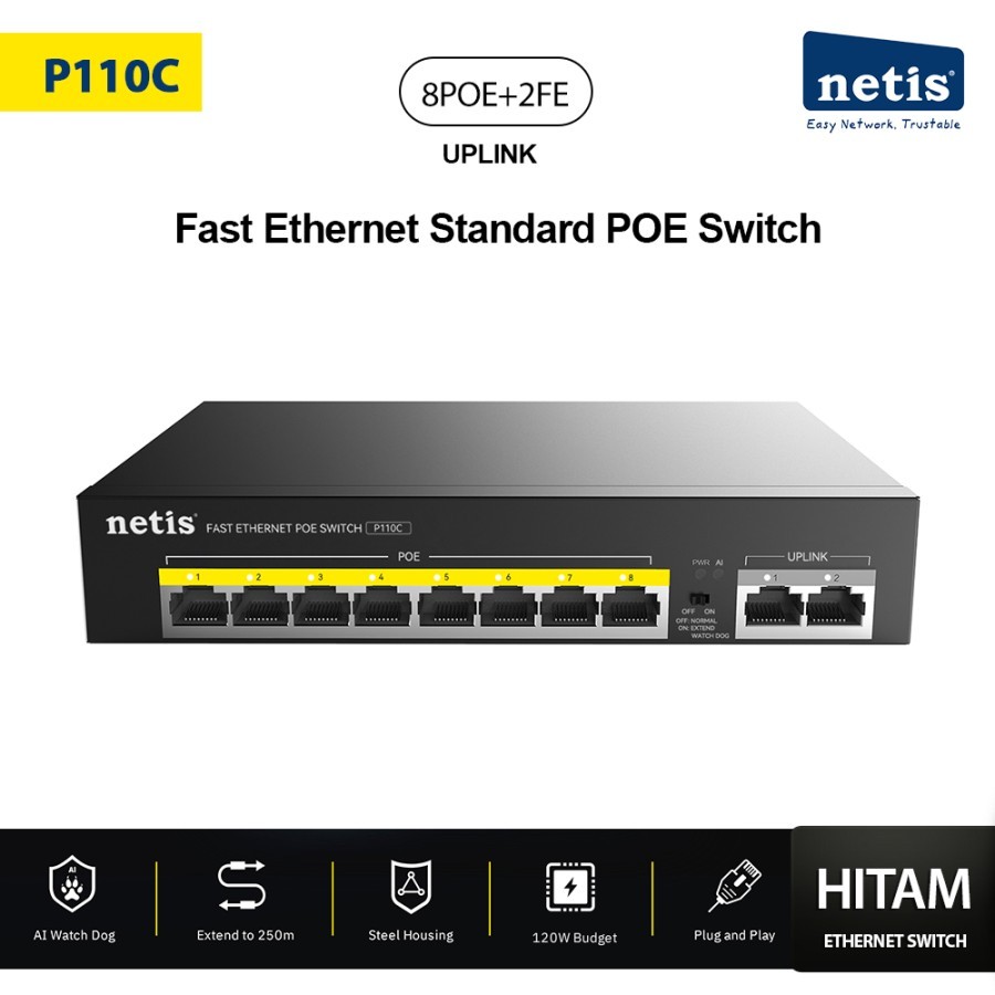 NETIS P110C 10 PORT 8POE+2RJ45 100M Standard POE Switch | Shopee ...