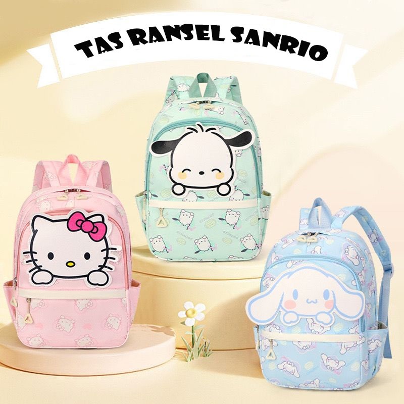 SUPER PREMIUM NYLON GIRLS' BACKPACK SANRIO CHARACTER 3D WHITE STRIP ...