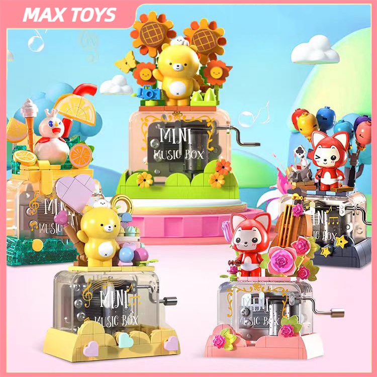 Ali Bricks David Bear Blocks Hand Twisted Music Box Eight Tone Fox ...