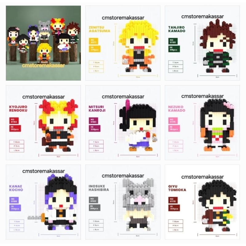 Kids Stacking Block Toys Demon Slayer Kimetsu No Yaiba Plastic Block ...