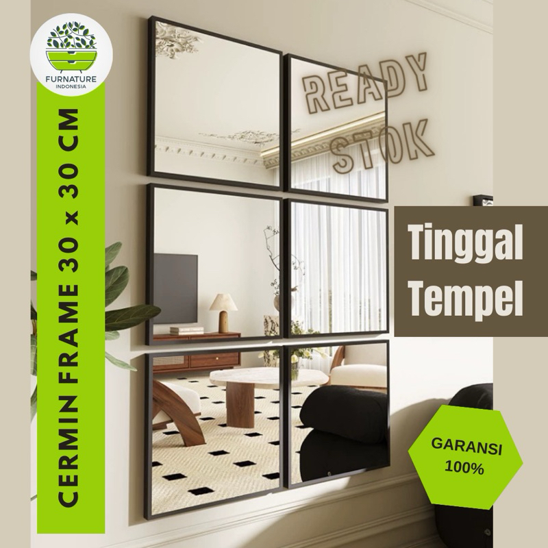 Aesthetic frame mirror measuring 30 x 30 cm, original glass wall mirror ...