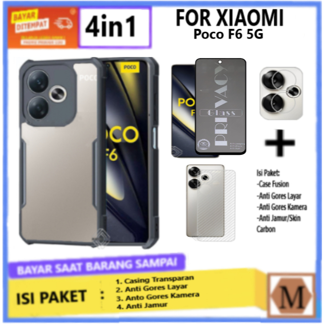 Package 4 in 1 Case Xiaomi Poco F6 5G Casing Transparent Soft case ...