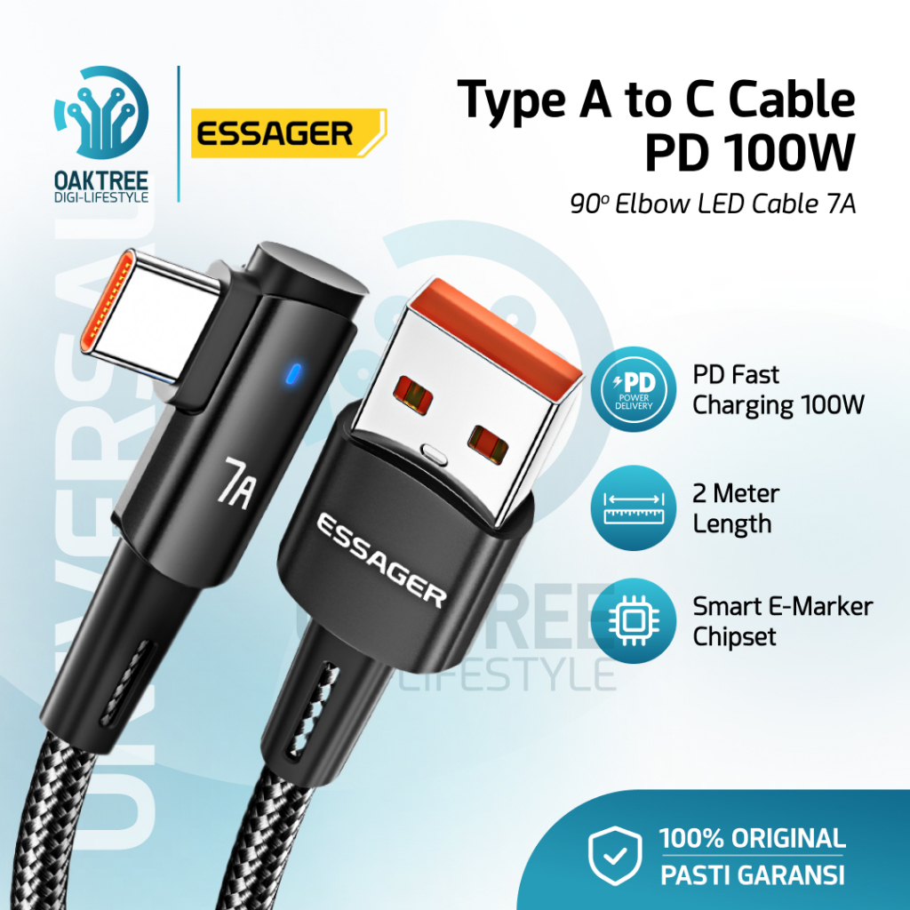 Essager Gaming Data Cable Type C Fast Charging 100W 7A LED Indicator L ...