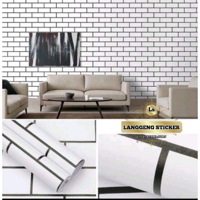PUTIH Brick Wallpaper Brick Wall Wallpaper White Brick Wallsticker ...