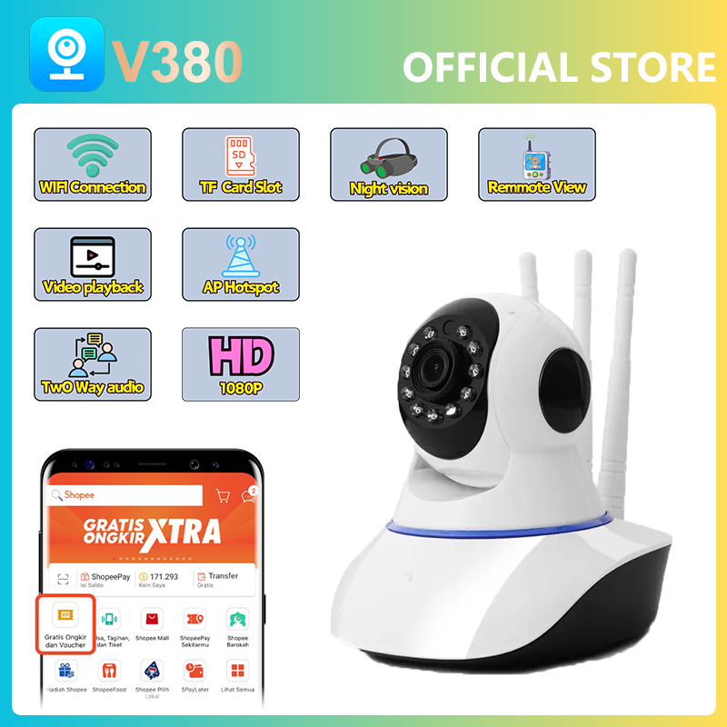 Cctv V380 V380 Pro Smart IP Camera 3 antennas Wireless IP Camera 1080HD ...