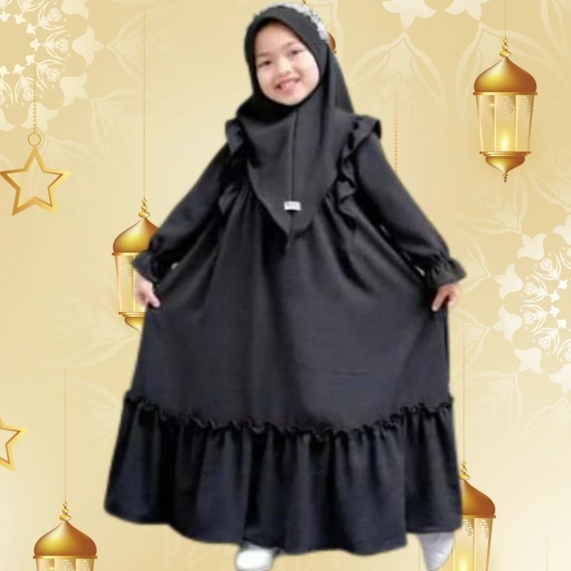 HITAM Black Children's Gamis Series Hijab Set 2-15 Years Atika, Zahra ...