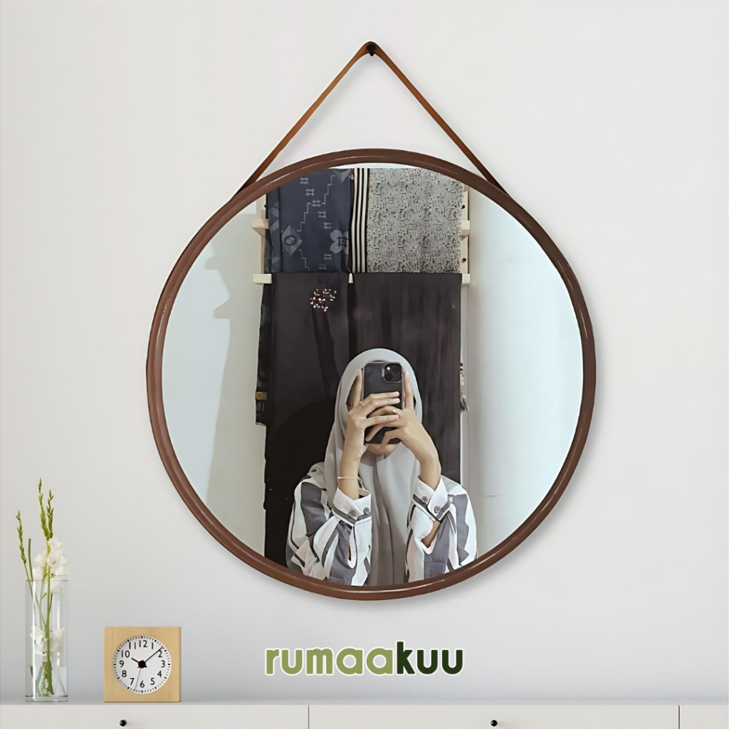 RUMAAKUU 30cm Round Wall Mirror Hanging Rope - Natural Minimalist ...
