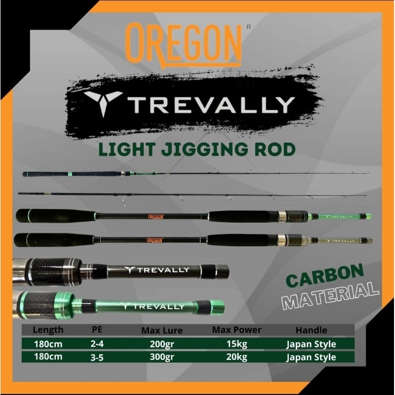 Oregon TREVALLY 180 SOLID CARBON LIGHT JIGGING Rod PE 2-4 3-5 | Shopee ...