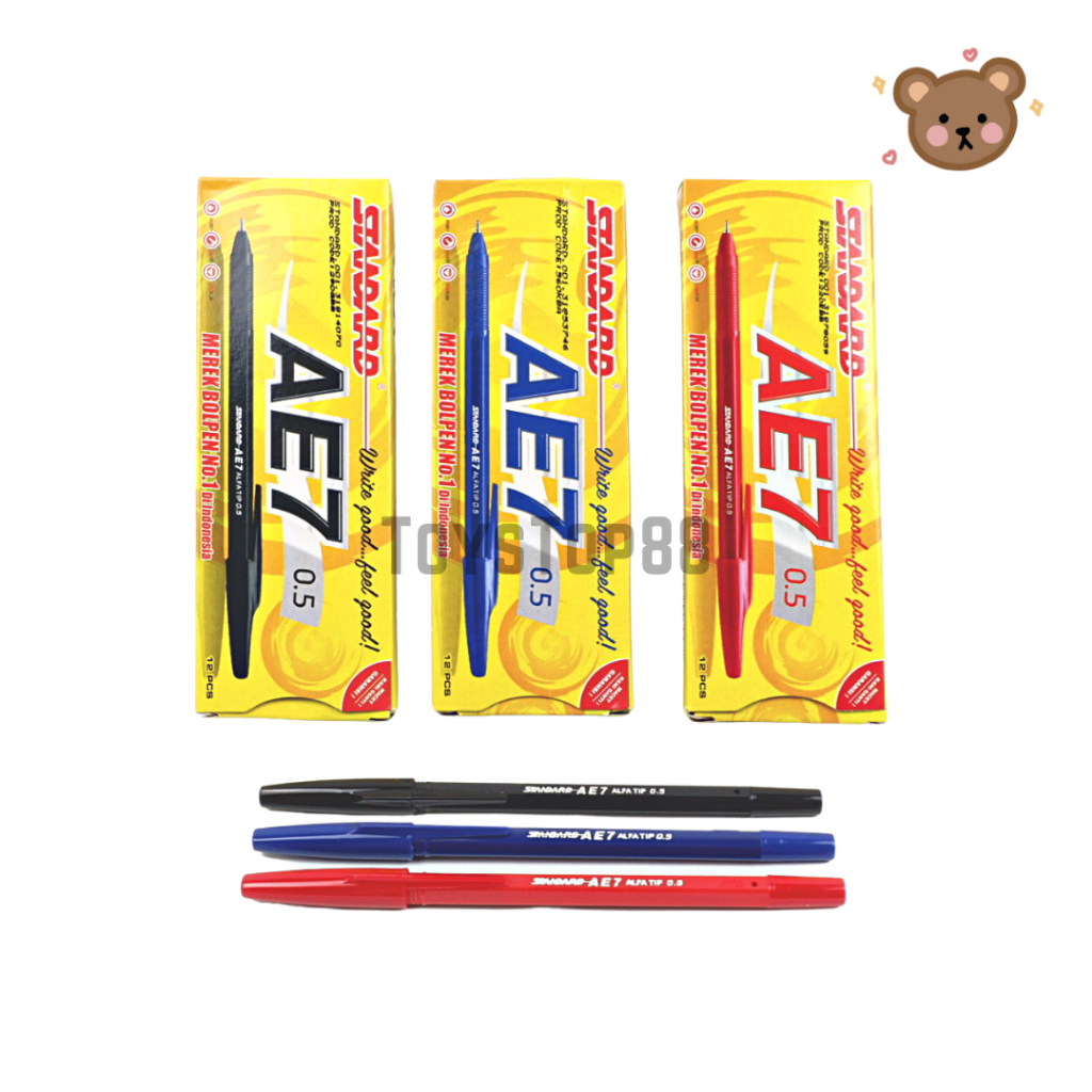 MERAH Standard AE7 Pen - Black Ballpoint Pen Redbiru - [1 BOX contains ...