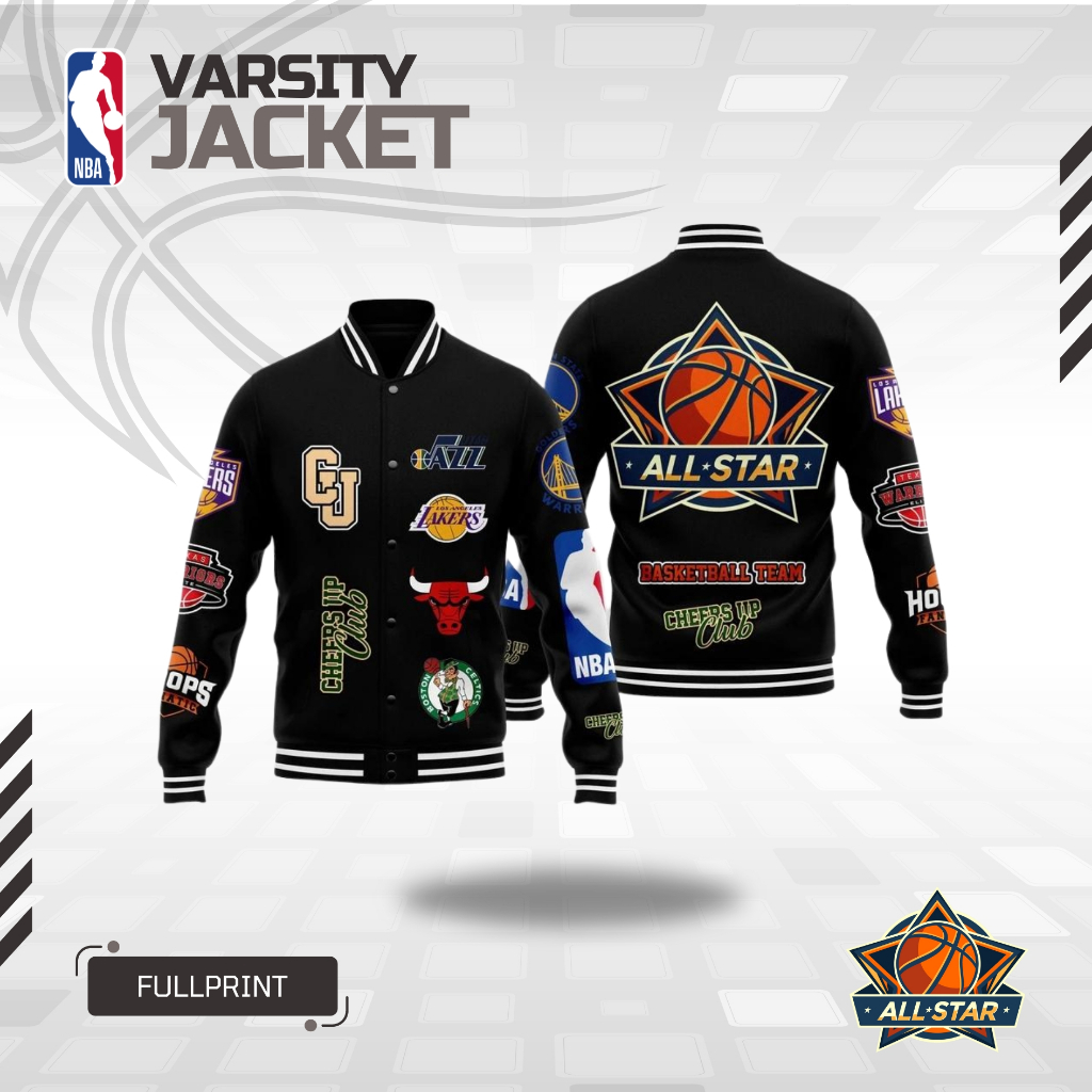 HITAM Varsity BASKETBALL JACKET ALL STAR NBA BLACK SERIES | Shopee ...