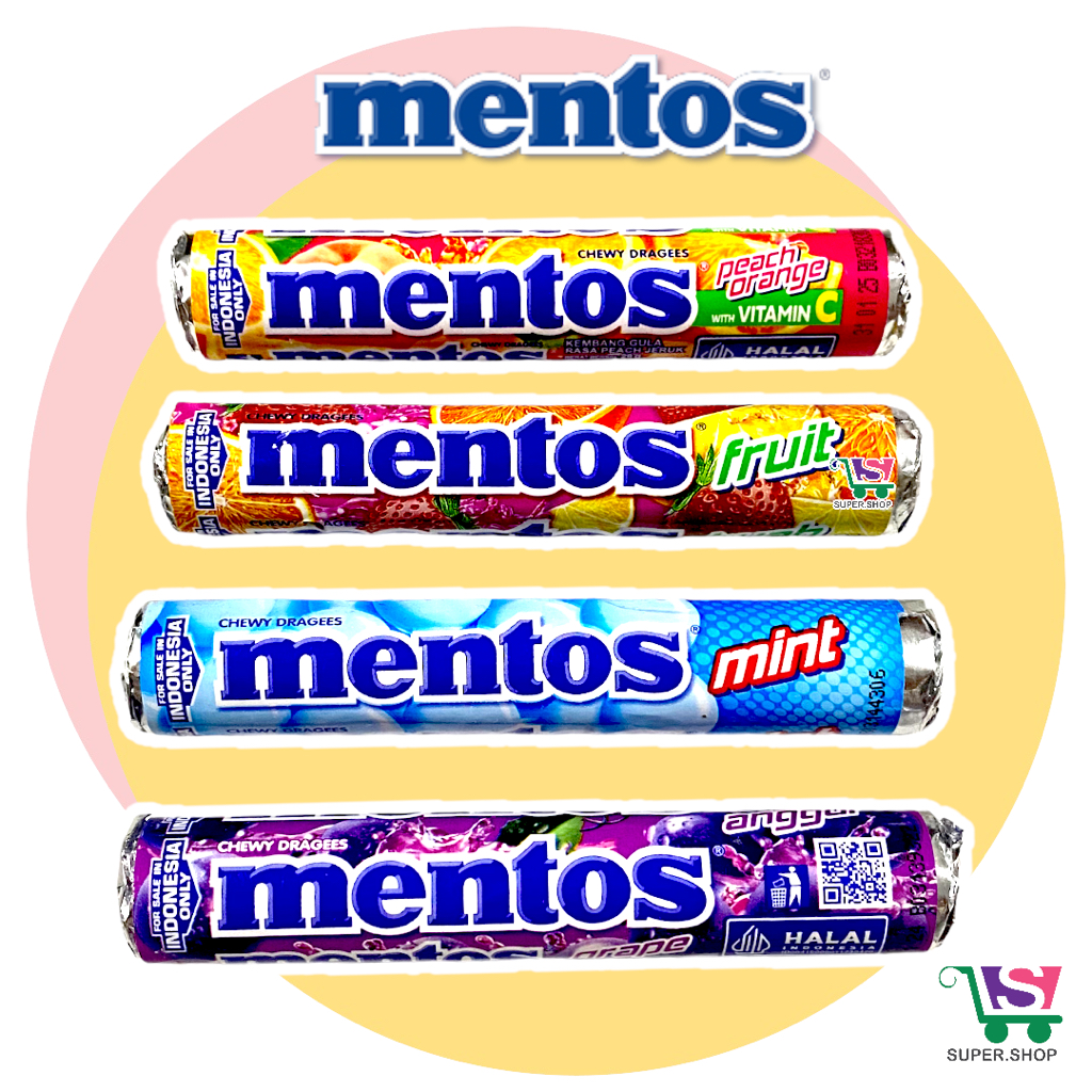 Mentos Chewy Dragees Mint Candy Roll / Grape / Fruit / Rainbow 29 Grams ...