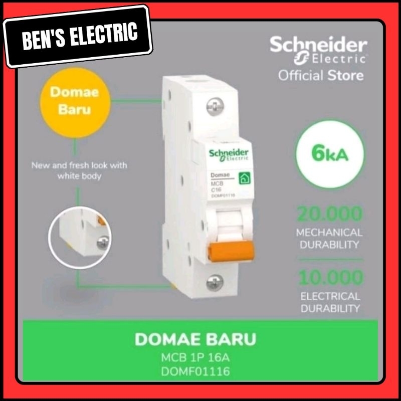 Mcb schneider domae premium Orange 1p 4A, 6a, 10a, 16a, 20 A | Shopee ...