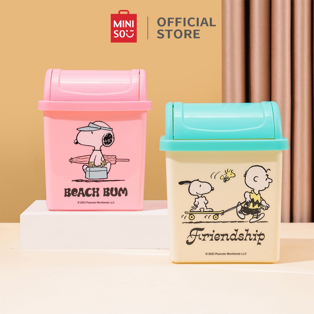 Miniso Snoopy Plastic Trash Can Aesthetic Mini Trash Can Cute Table ...