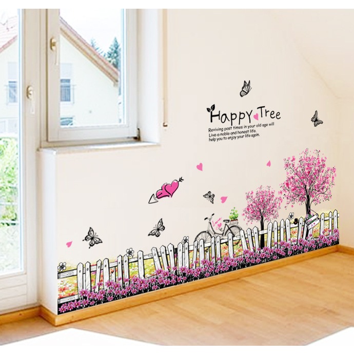 UNGU Reliza Wall Sticker Purple Tree Fence Happy Tree Purple Garden ...