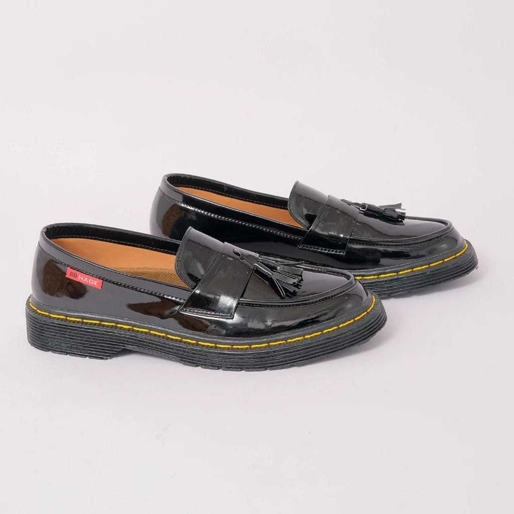 HITAM Hade Shoes Original Black Glossy Penny Loafers Men Women Slip On ...